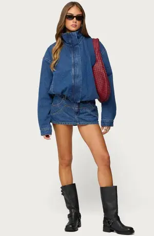 EDIKTED Oversized Denim Jacket With Bubble Hem