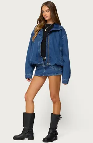 EDIKTED Oversized Denim Jacket With Bubble Hem
