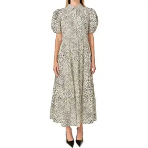 English Factory Printed Puff Sleeve Maxi Shirt Dress - Beige/black