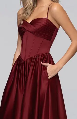 BLONDIE NITES Basque Waist Satin Gown - Wine