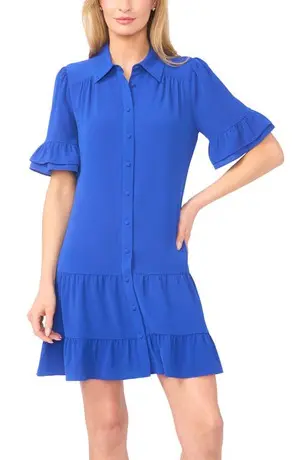 CECE DUPRAZ Ruffle Sleeve Mini Shirtdress - Deep Royal Blue