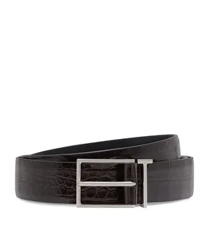 TOM FORD Leather Crocodile-debossed Belt - Brown