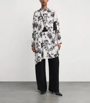 Eskandar Silk Floral Longline Shirt
