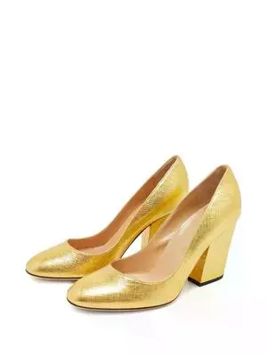 SERGIO ROSSI Textured-leather Round-toe Heeled Pumps - Yellow
