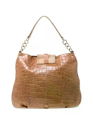 Furla Suede Croc-embossed Leather Shoulder Bag