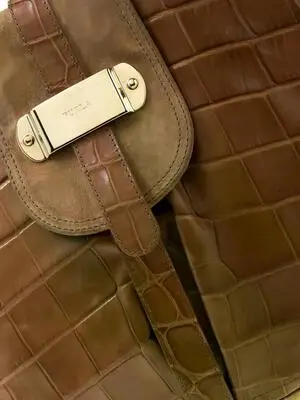 Furla Suede Croc-embossed Leather Shoulder Bag