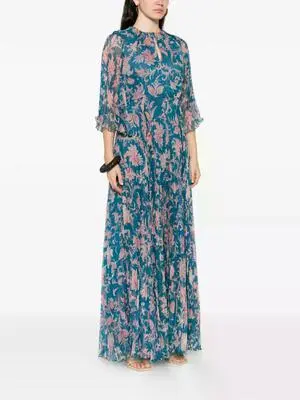 Etro Floral-pattern Pleated Dress - Blue
