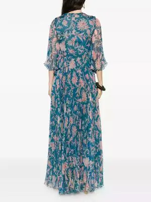 Etro Floral-pattern Pleated Dress - Blue