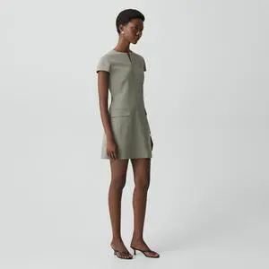 Theory Zip Mini Dress In Wool Gabardine