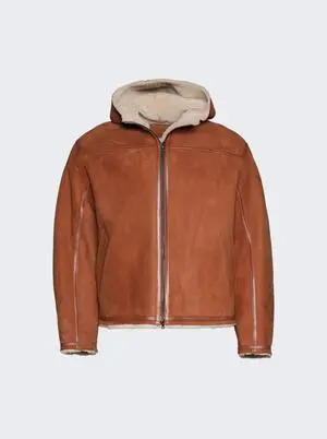 THE ELDER STATESMAN Shearling Hoodie Jacket - Camel