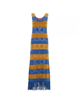 La DoubleJ Open Stitch Fringed Dress - Blue