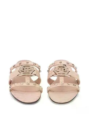 Philipp Plein Croc Effect Slide Sandals With Star Embellishments - Neutrals