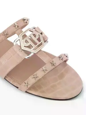Philipp Plein Croc Effect Slide Sandals With Star Embellishments - Neutrals