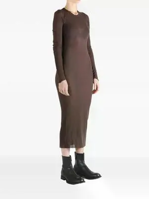 Rick Owens Long-sleeved Ribbed Midi Dress - Brown