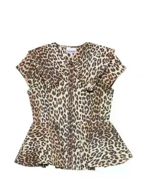 GANNI Ruffled Leopard-print Top - Brown