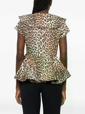 GANNI Ruffled Leopard-print Top - Brown