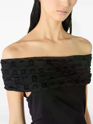 MARINE SERRE Off-shoulder Draped Blouse With Graphic Print