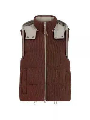 Brunello Cucinelli Hooded Ribbed Knitted Down Vest - Red