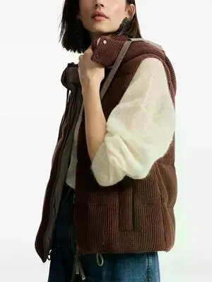Brunello Cucinelli Hooded Ribbed Knitted Down Vest - Red