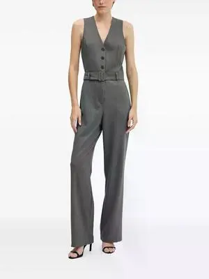 Sisley Belted Buttoned Jumpsuit - Grey