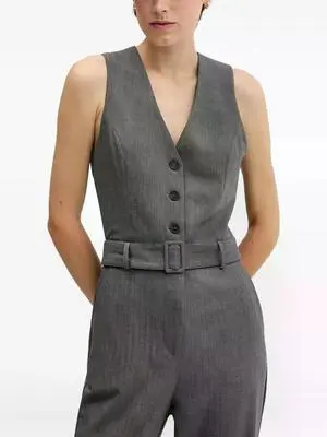 Sisley Belted Buttoned Jumpsuit - Grey