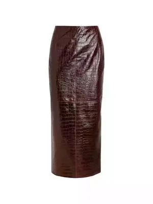 Nour Hammour Elyse Crocodile-effect Midi Skirt - Brown
