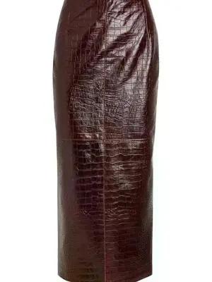 Nour Hammour Elyse Crocodile-effect Midi Skirt - Brown