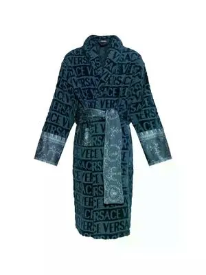 Versace Logo-pattern Belted Robe - Blue