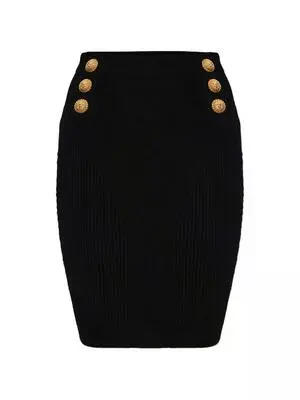 Balmain Ribbed Knit Skirt With Gold-tone Buttons - Black
