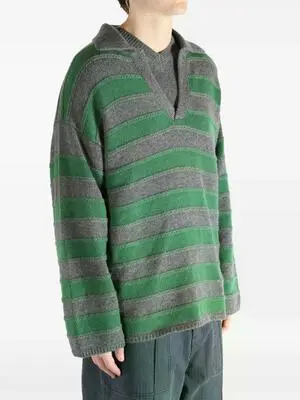 THE ELDER STATESMAN Striped V-neck Sweater