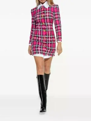 Balmain Plaid Frayed Button Dress