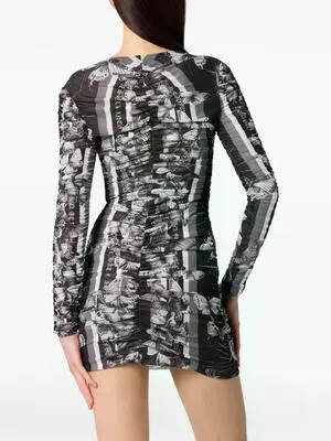 Philipp Plein Mini Wrinkled Butterfly-print Dress - Black