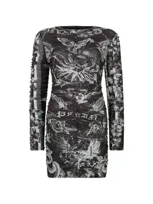 Philipp Plein Mini Wrinkled Butterfly-print Dress - Black