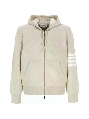 Thom Browne Hooded Stripe Cotton Sweater - Neutrals