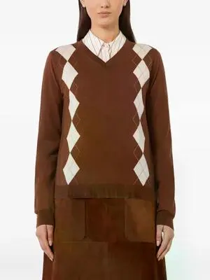 Max Mara Argyle V-neck Sweater
