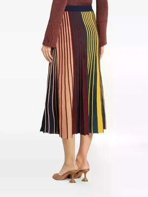 SIMONMILLER Celia Striped Pleated Midi Skirt - Brown