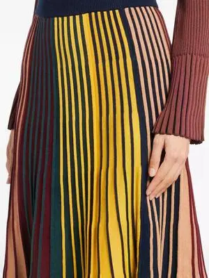 SIMONMILLER Celia Striped Pleated Midi Skirt - Brown