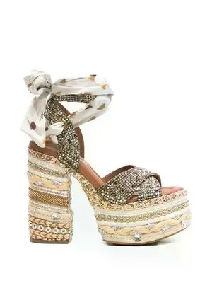 Kurt Geiger Embellished Platform Heeled Sandals - Neutrals