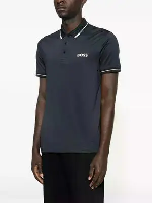BOSS Logo-print Trimmed Polo Shirt - Blue