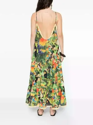 Farm Rio Bird Leaves Ruffled Maxi Dress - Green
