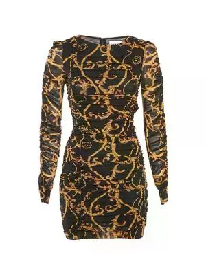 GANNI Ruched Abstract-print Mini Dress