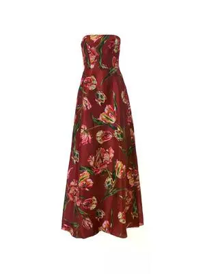 Carolina Herrera Tulip-print Strapless Gown