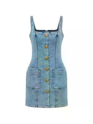 Balmain Button-embellished Denim Mini Dress - Blue