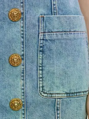 Balmain Button-embellished Denim Mini Dress - Blue