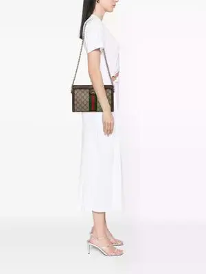 Gucci Small Gg Supreme Ophidia Chain Crossbody Bag - Brown