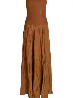 Johanna Ortiz Ribbed Bandeau Gathered Midi Dress - Brown