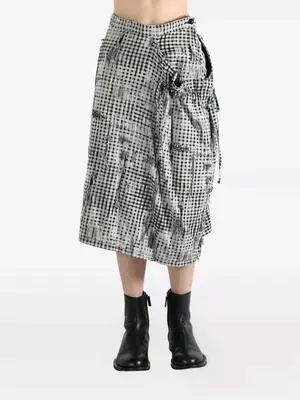 Y’s Frayed Check-pattern Midi Skirt