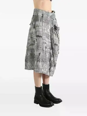Y’s Frayed Check-pattern Midi Skirt