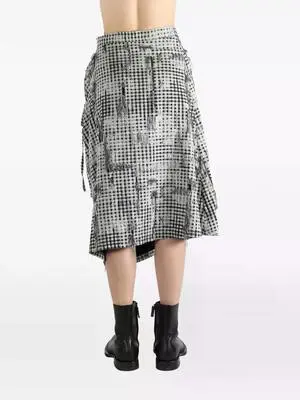 Y’s Frayed Check-pattern Midi Skirt