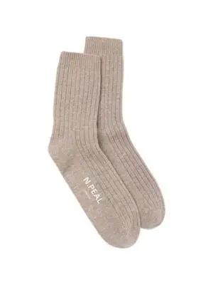 N.peal Ribbed Knit House Socks - Neutrals